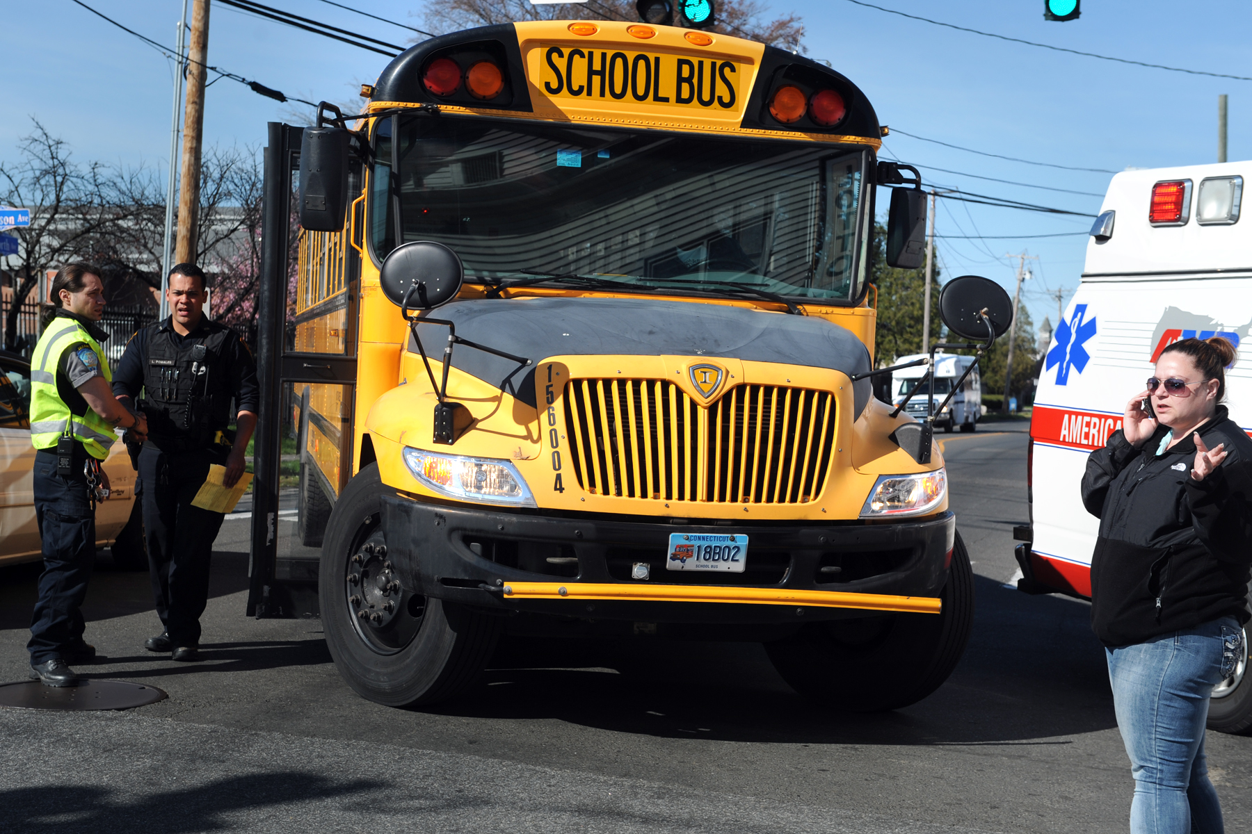 Car, school bus collide in Bridgeport