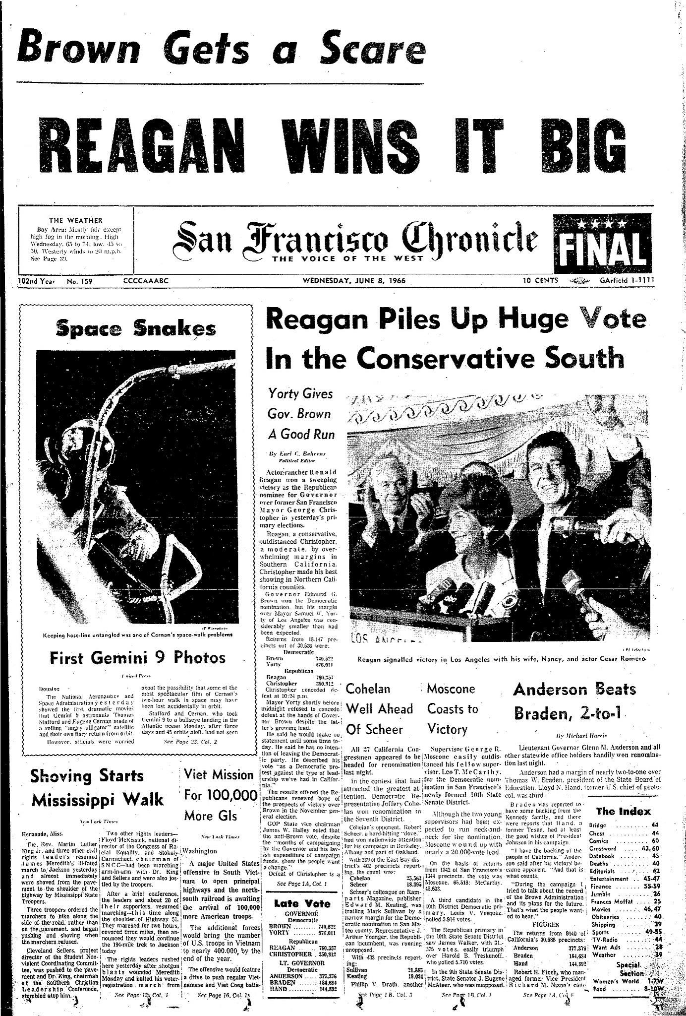 Chronicle Covers: Ronald Reagan’s first big state election win