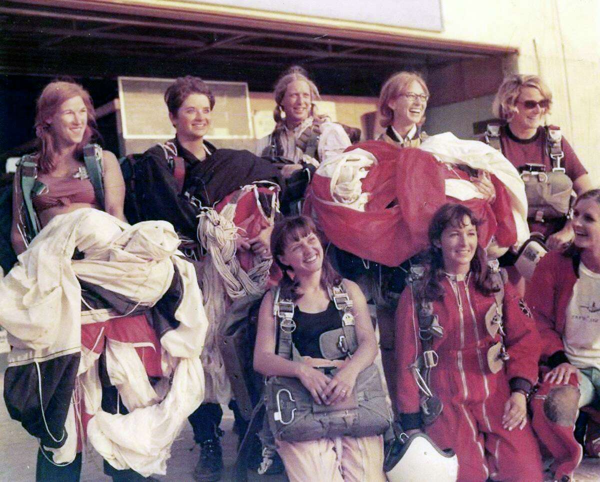 Hippie chick parachutist finds a higher plane