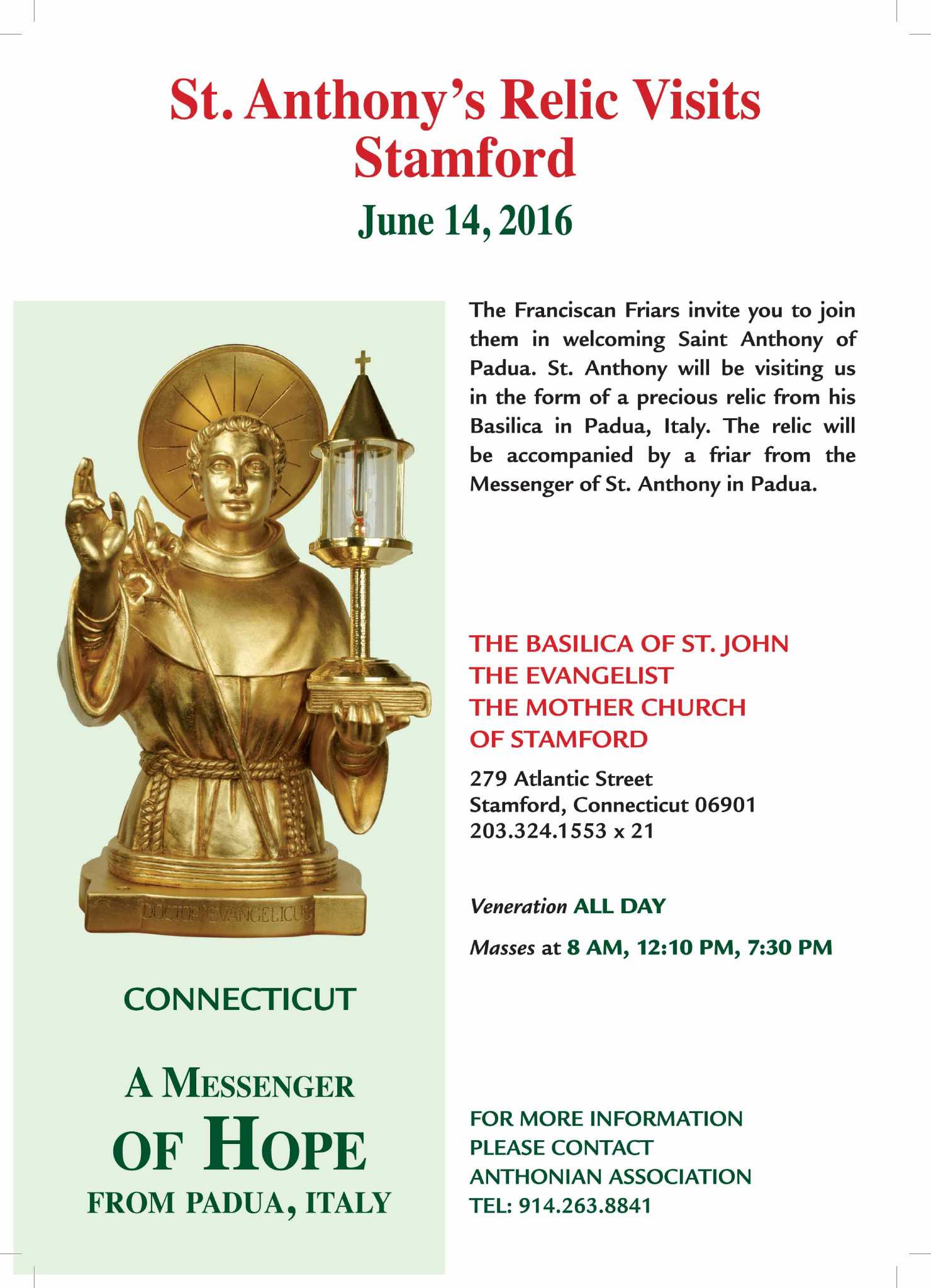 St. Anthony relic coming to Stamford