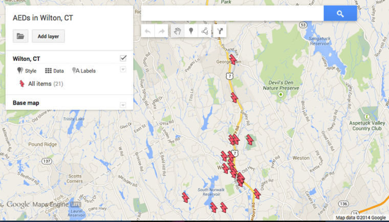 Wilton maps location of AEDs around town