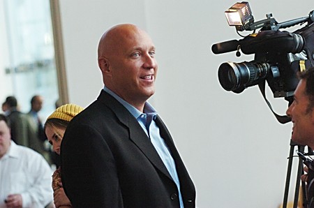 Television talk show hosts at home in Stamford studio
