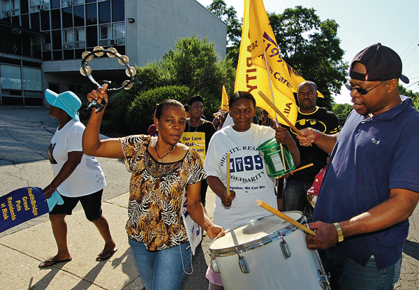 HealthBridge employees picket