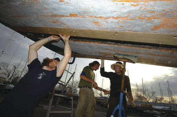 Pete Seeger's environmental sloop "Clearwater" getting repairs in Norwalk
