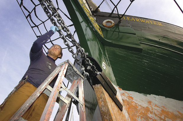 Pete Seeger's environmental sloop "Clearwater" getting repairs in Norwalk