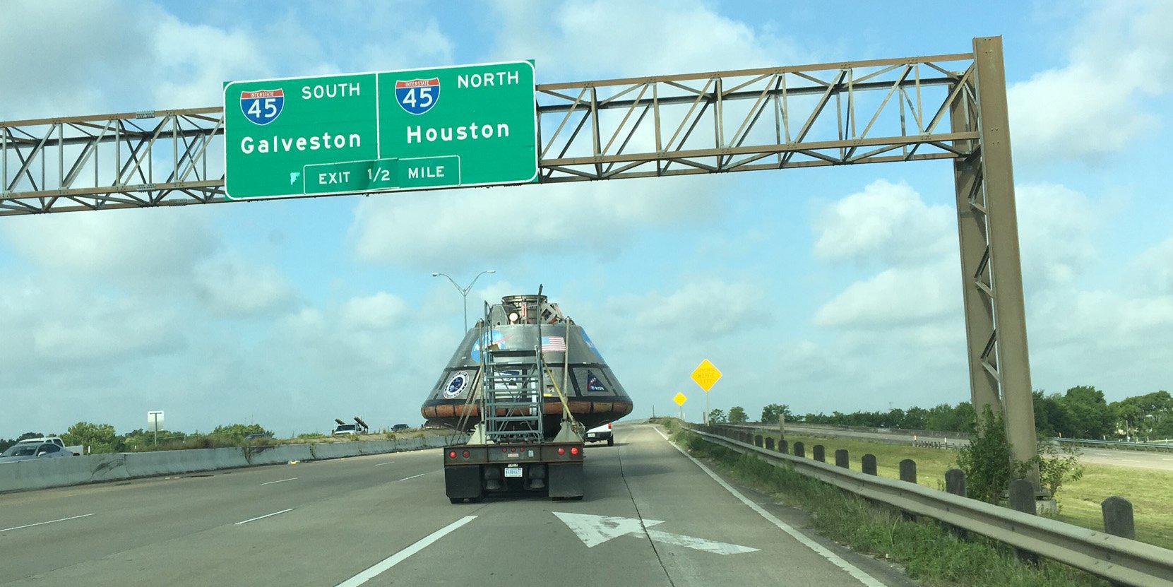 NASA next-gen spacecraft Orion journeys across Houston highway