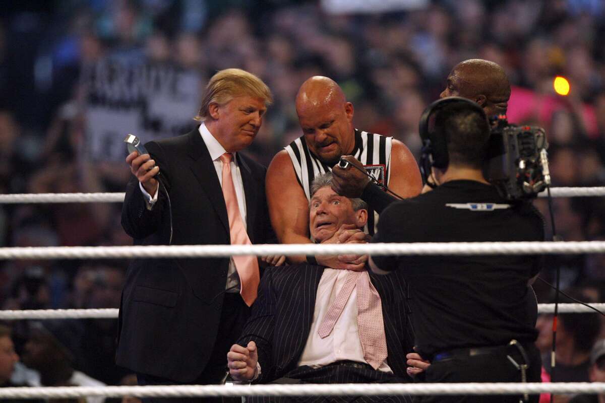 A look back at the time Donald Trump beat up Vince McMahon, then shaved ...