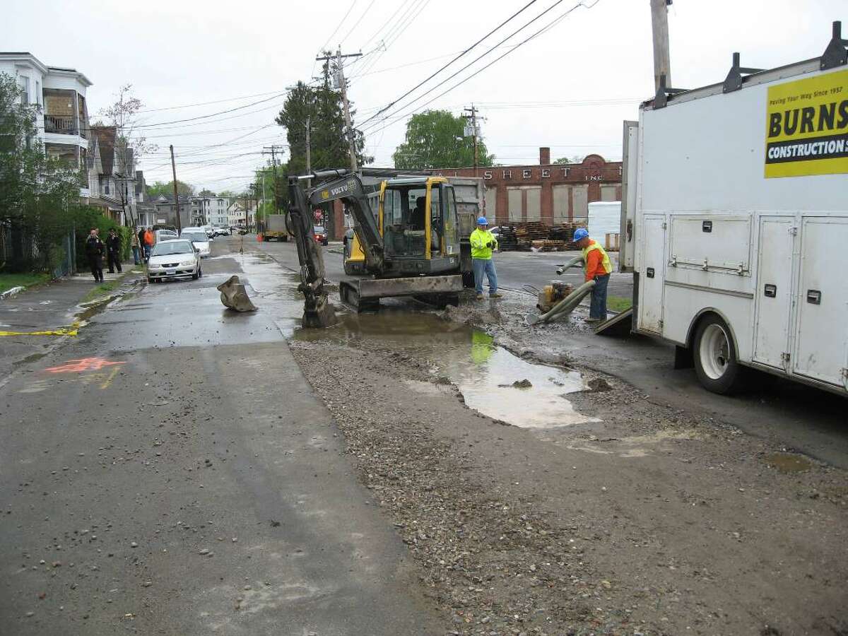 Water main break collapses Ash Street on Bridgeport's West End