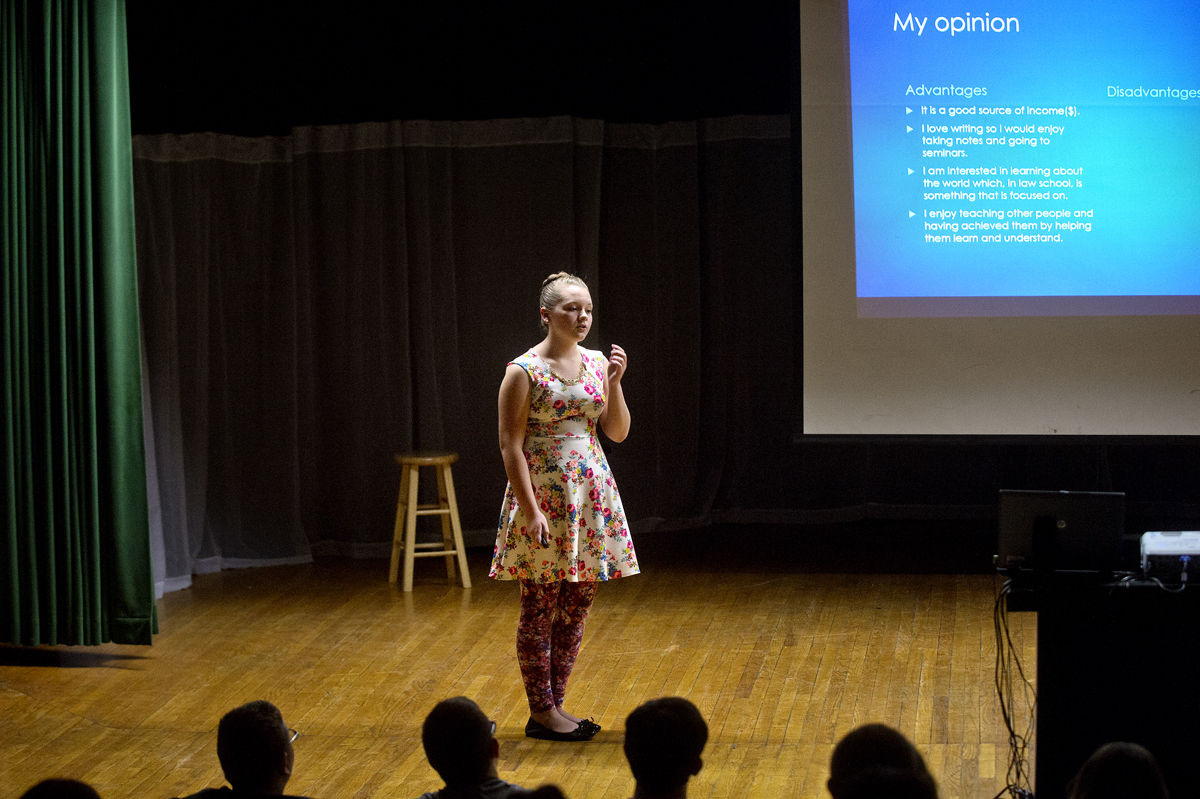 Northeast Middle School students make presentations on chosen careers