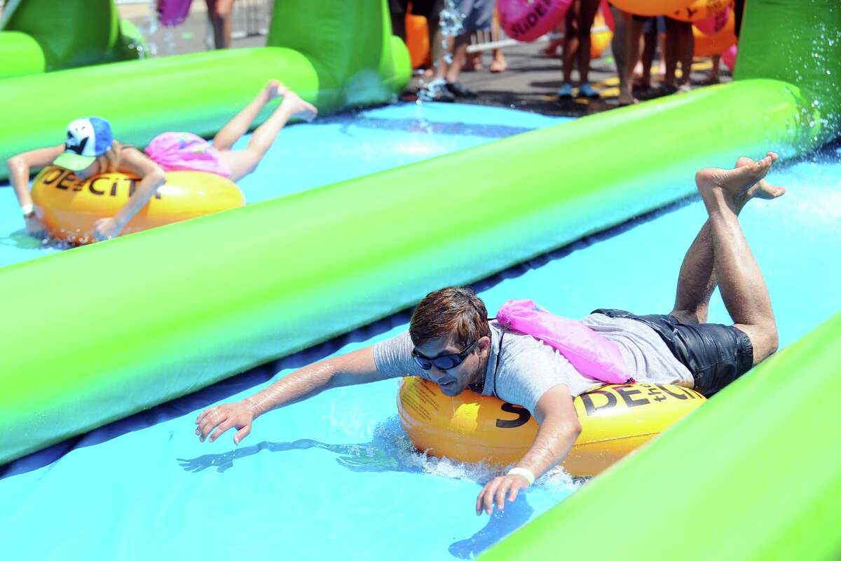 Giant water slide takes over downtown Stamford