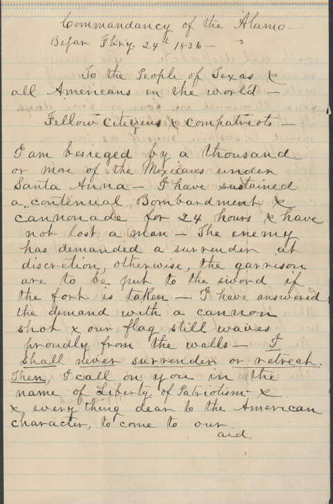 Looking Back: Museum has authentic copy of Travis Letter