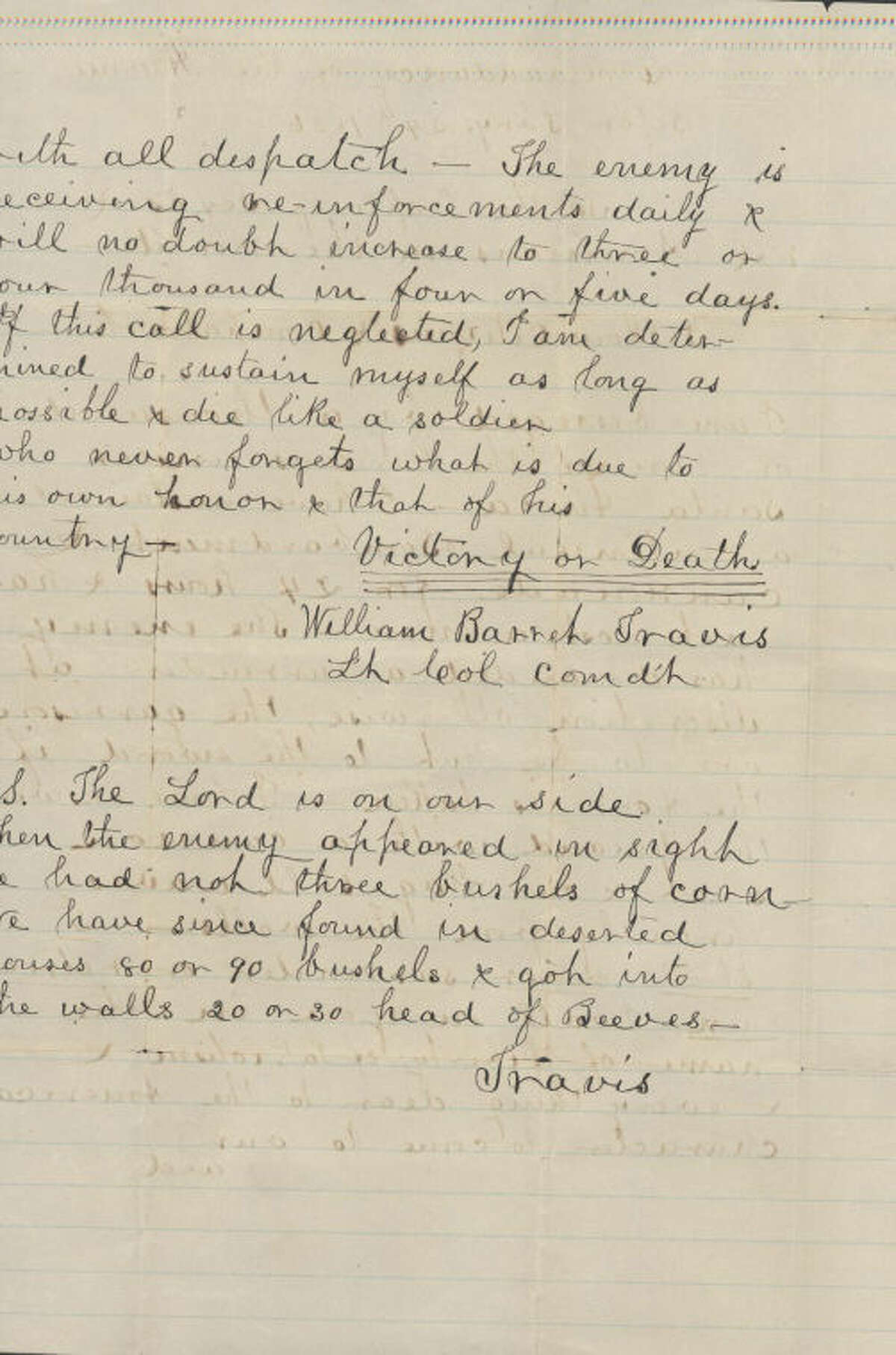 Looking Back: Museum has authentic copy of Travis Letter