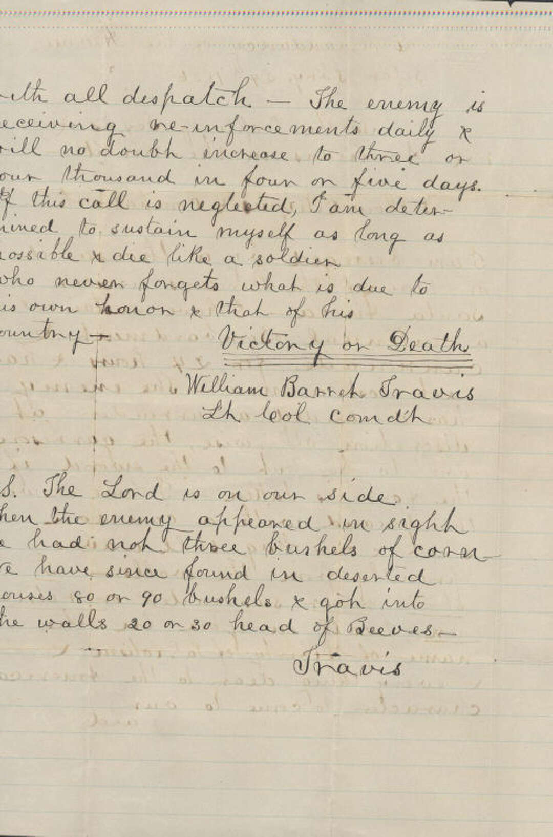 Looking Back: Museum has authentic copy of Travis Letter