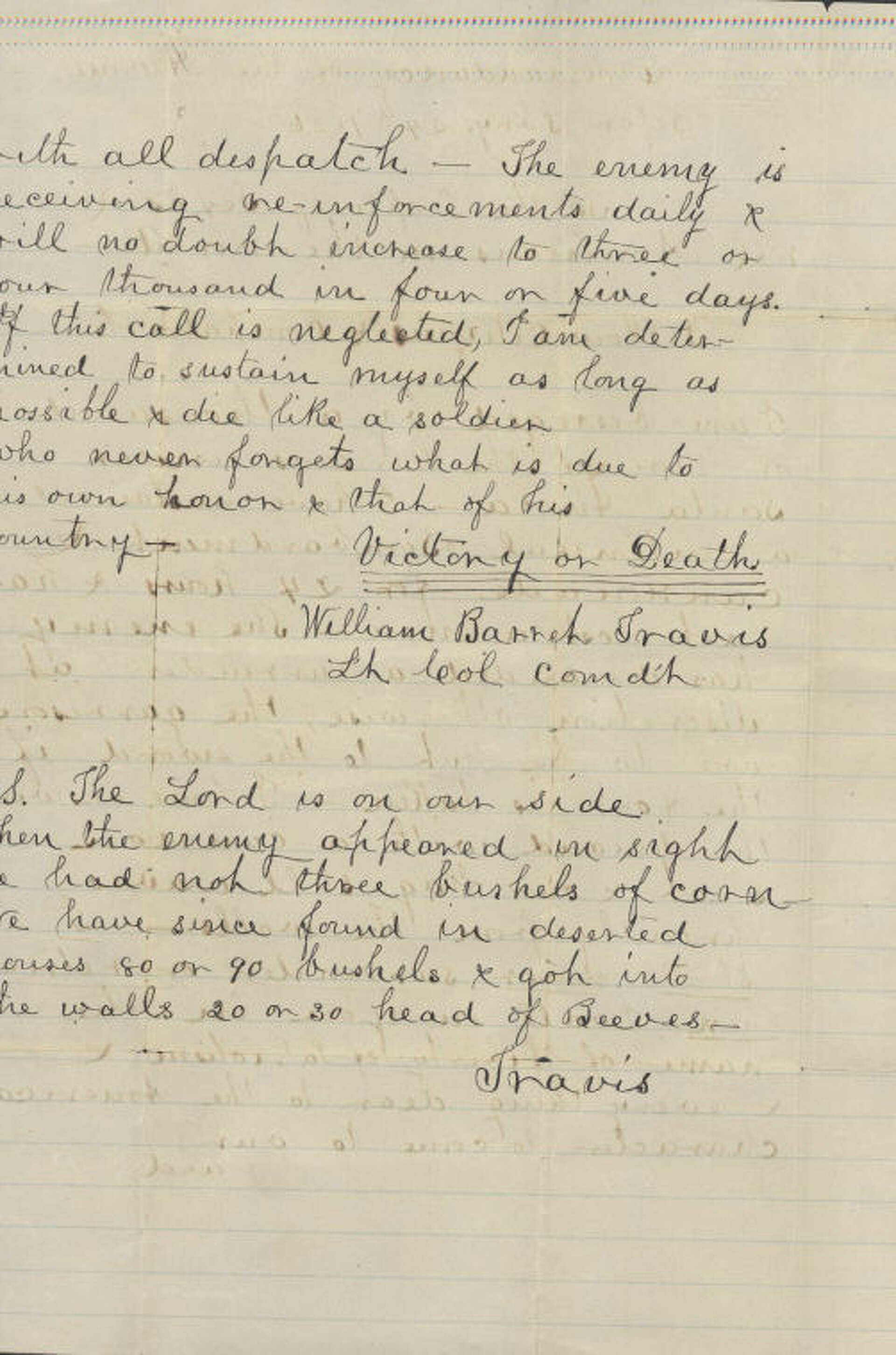 Looking Back: Museum has authentic copy of Travis Letter