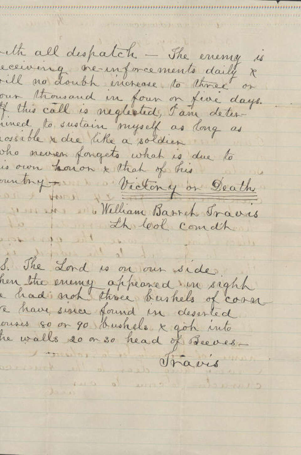 Looking Back: Museum has authentic copy of Travis Letter