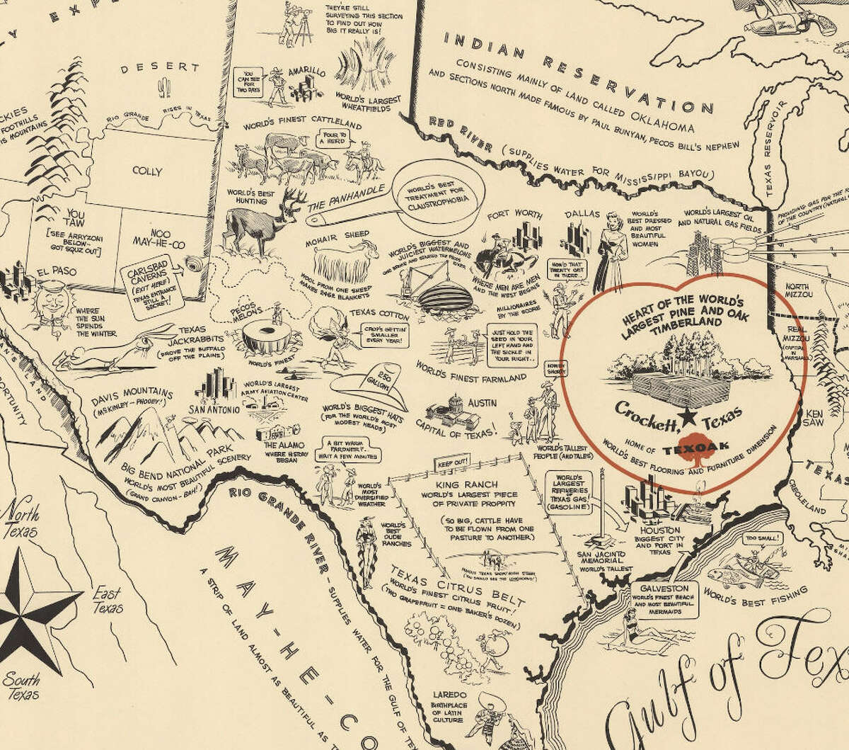 Promotional 1965 map shows a Texan's view of Texas