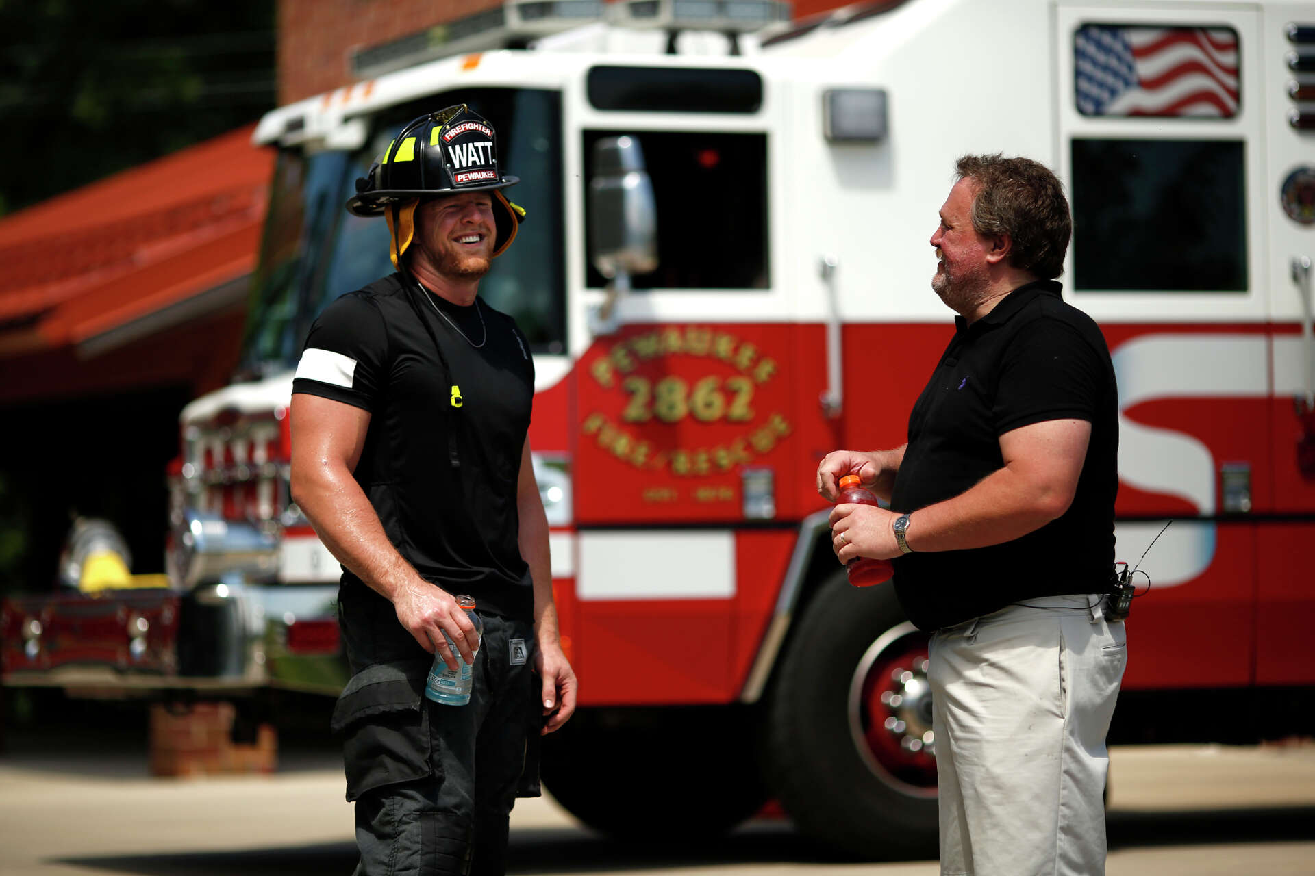Texans' J.J. Watt goes through firefighter training for a day