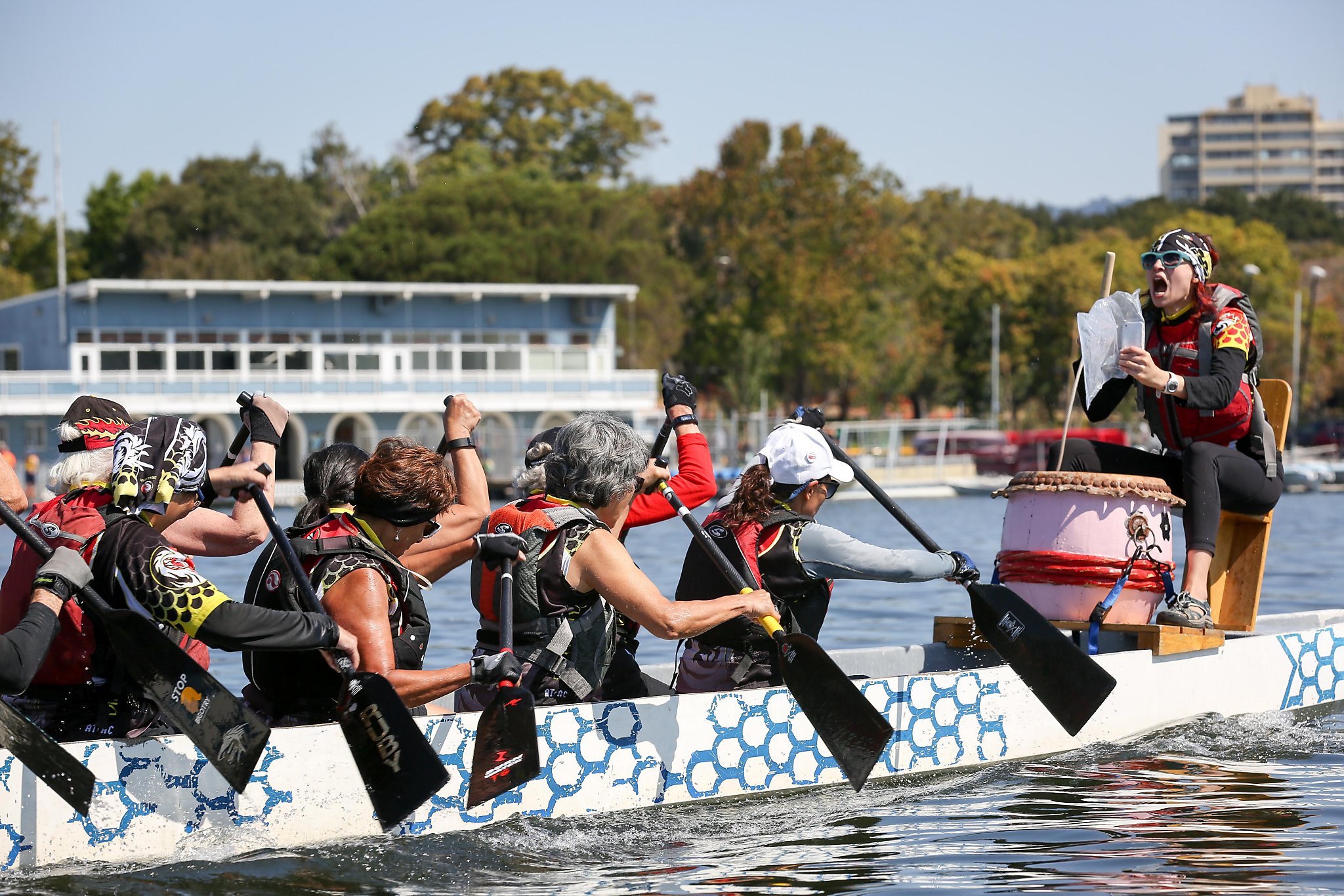 Dragon boats race on Lake Merritt