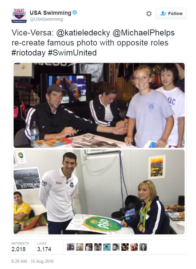 Katie Ledecky and Michael Phelps recreate adorable photo