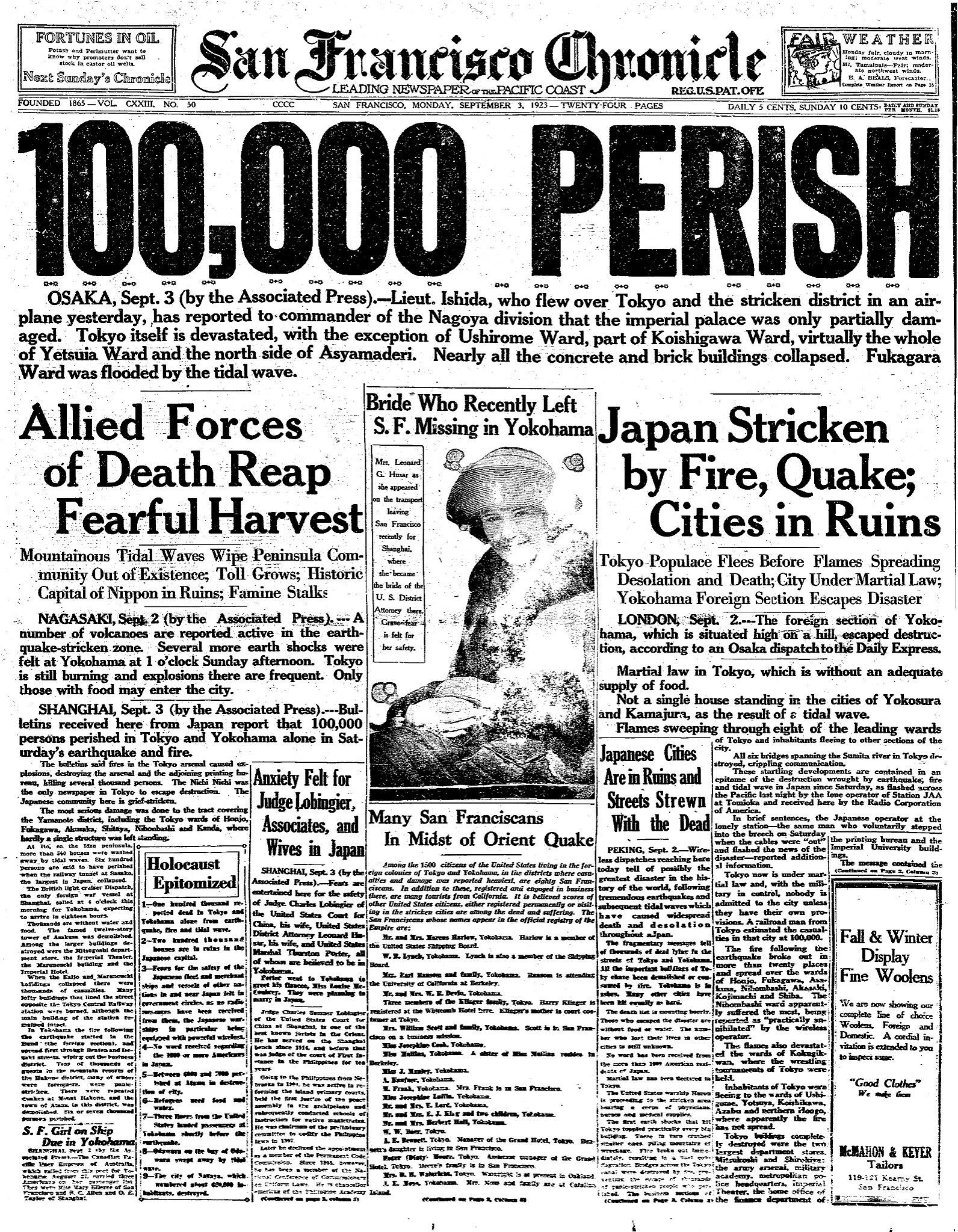 Chronicle Covers: Japan’s 1923 quake left a staggering toll