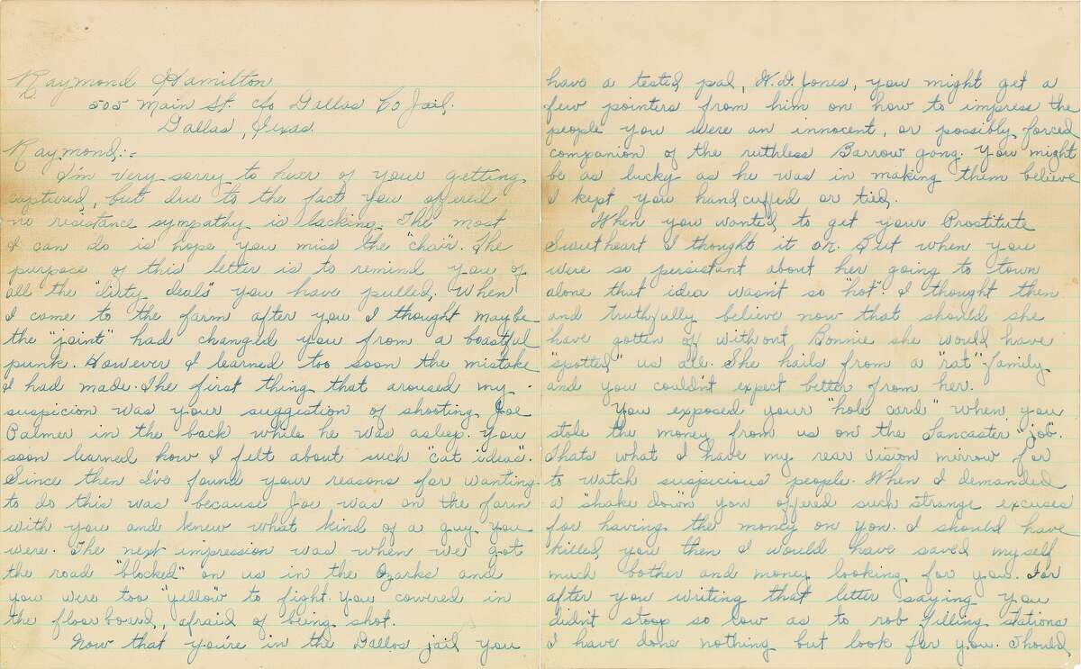 Angry letter from Bonnie and Clyde to traitorous ally goes up for auction