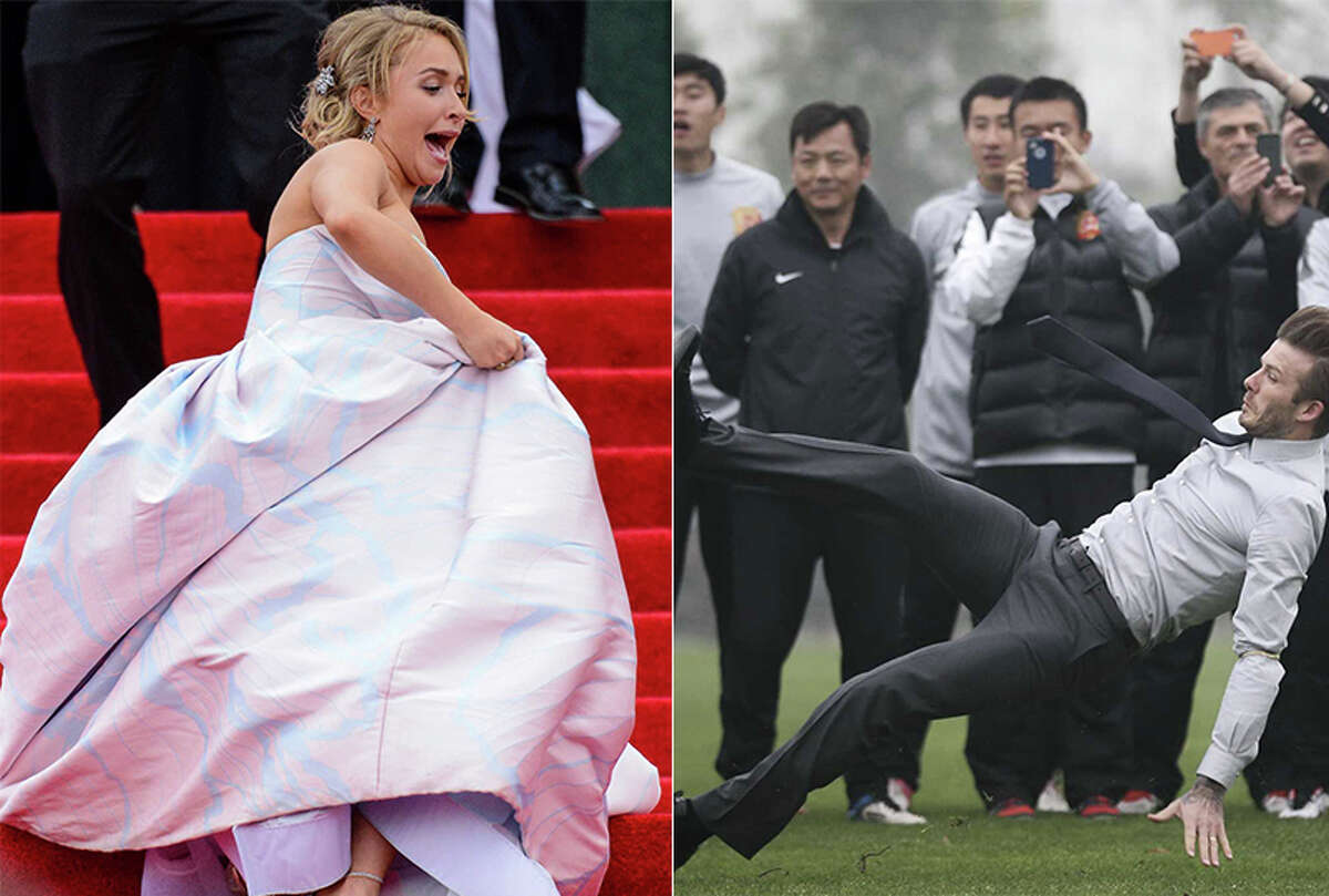 Model Candice Swanepoel falls on N.Y. runway