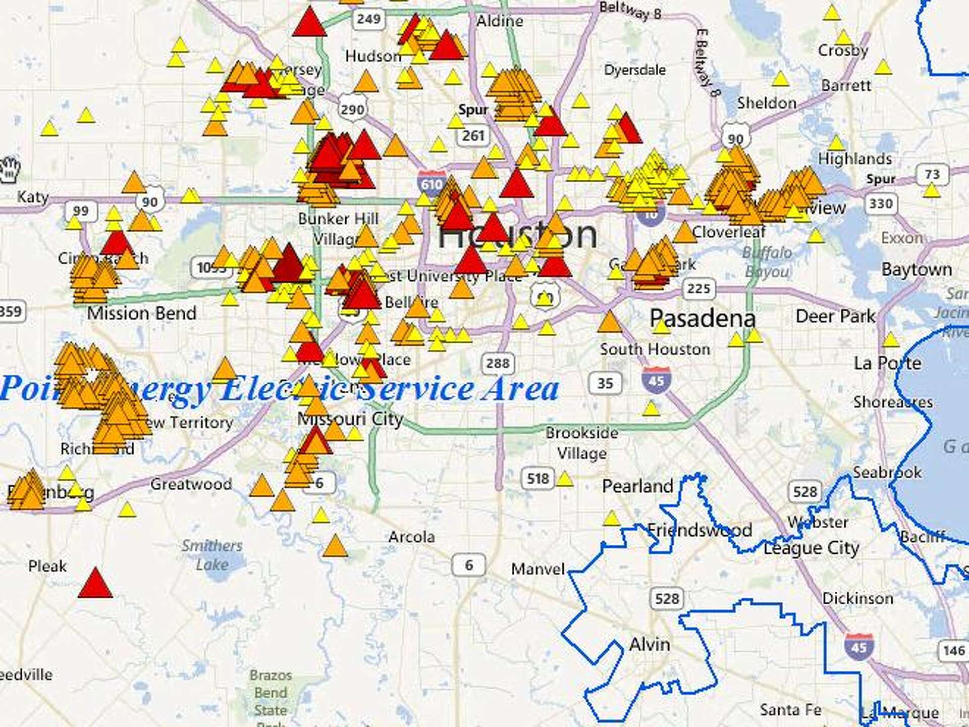Check for power outages in the Houston area