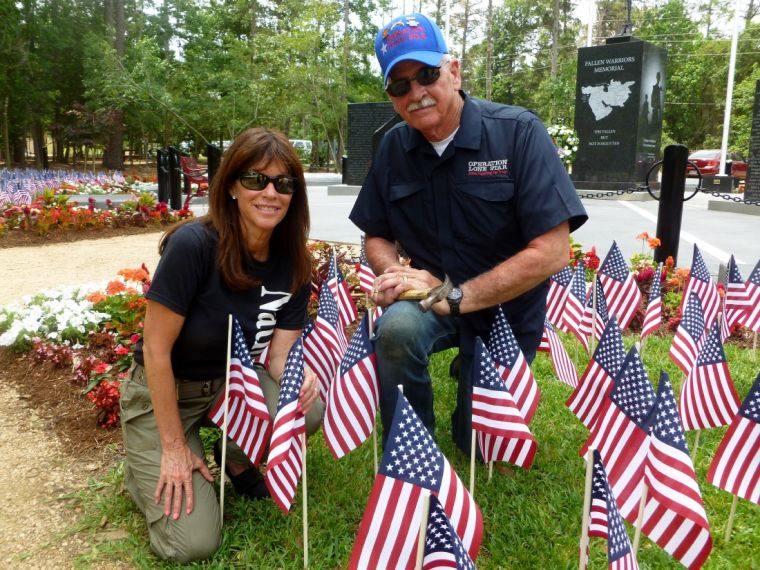 Fallen Warriors Memorial decked in flags for Memorial Day