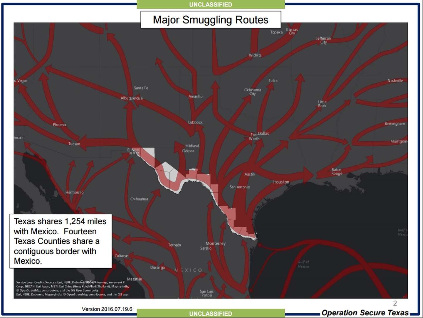Map shows drug smuggling routes into Texas used by cartels