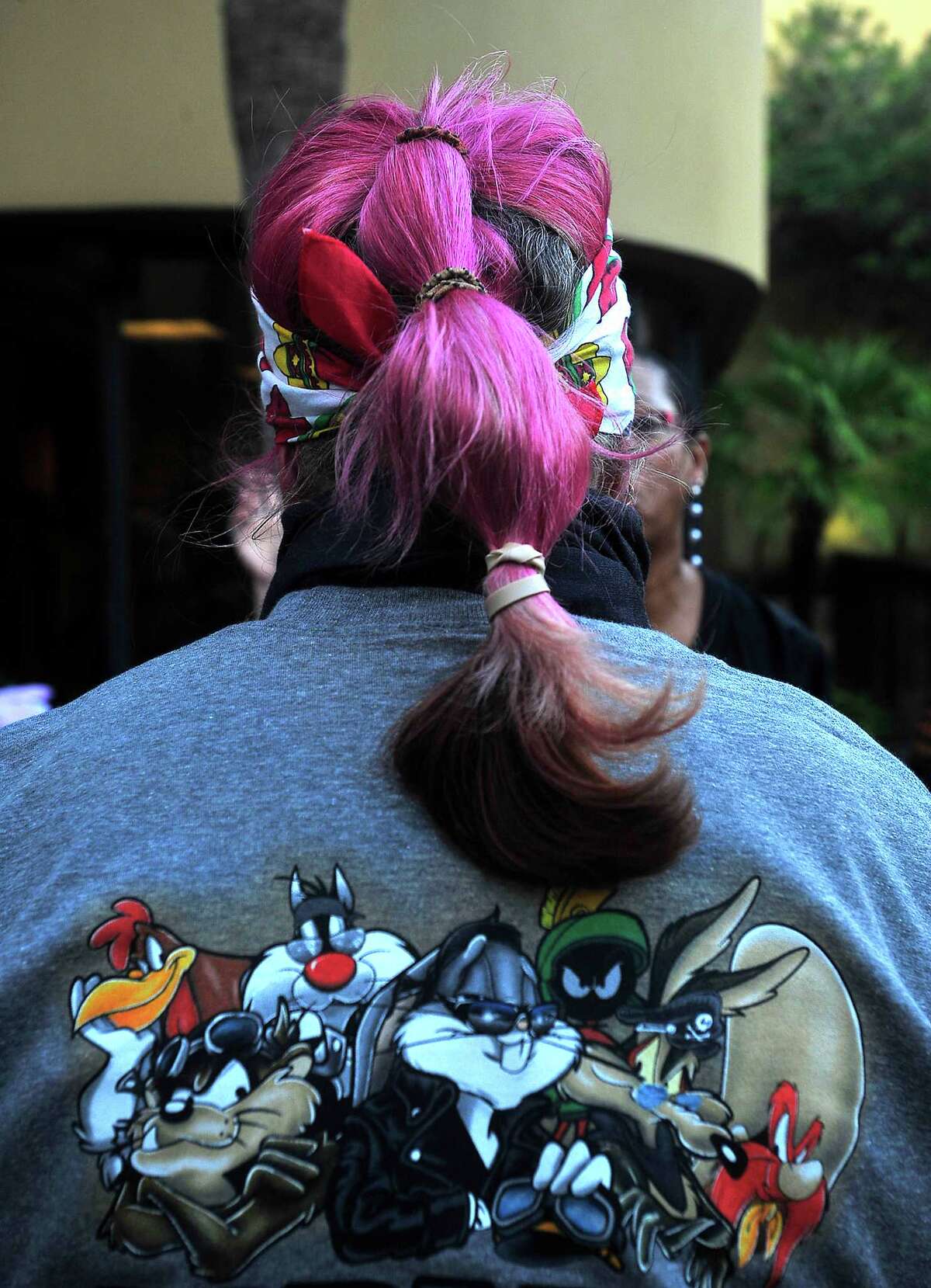 Women motorcyclists gather for a pre-rally meet and greet Thursday night