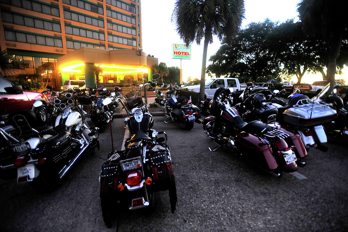 Women motorcyclists gather for a pre-rally meet and greet Thursday night