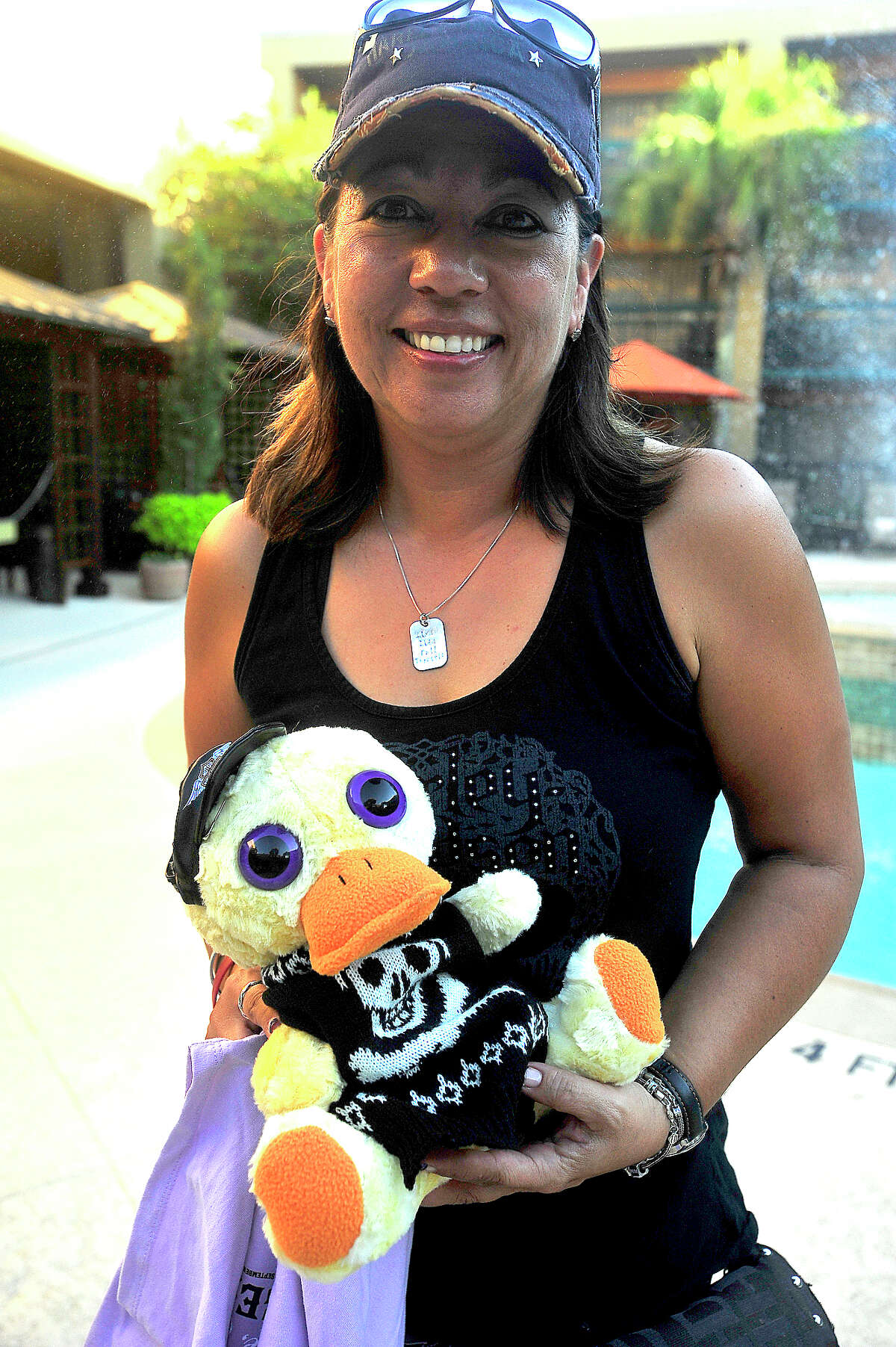 Women motorcyclists gather for a pre-rally meet and greet Thursday night