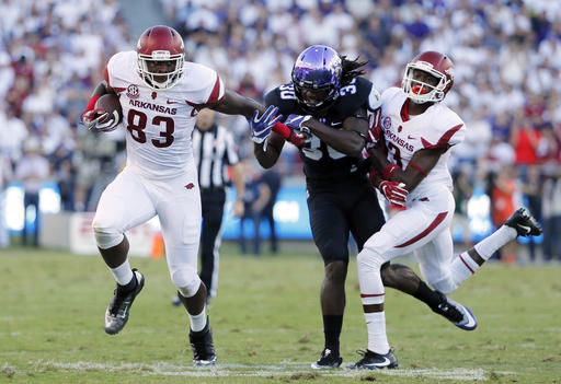 NCAA FOOTBALL: Arkansas gets wild double-OT win over No. 15 TCU, 41-38