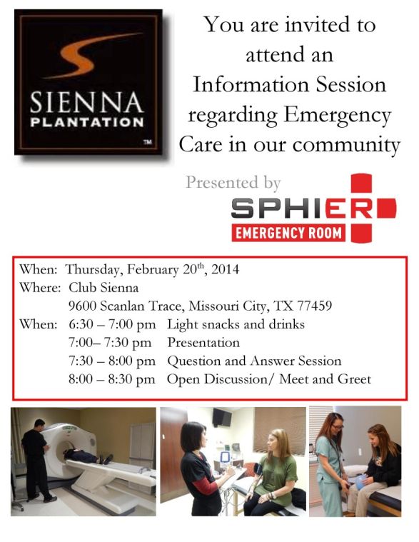 Information session on emergency care at Club Sienna Feb. 20