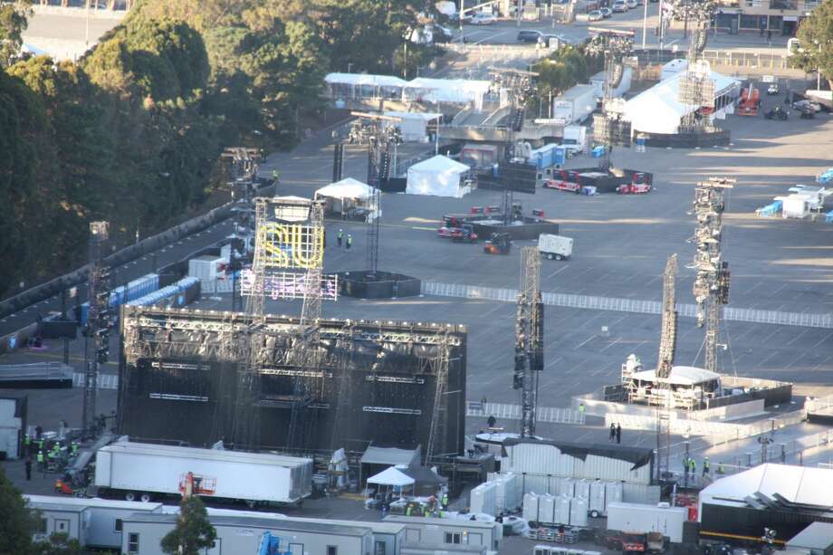 Massive stage erected outside Cow Palace for U2's Dreamforce concert ...