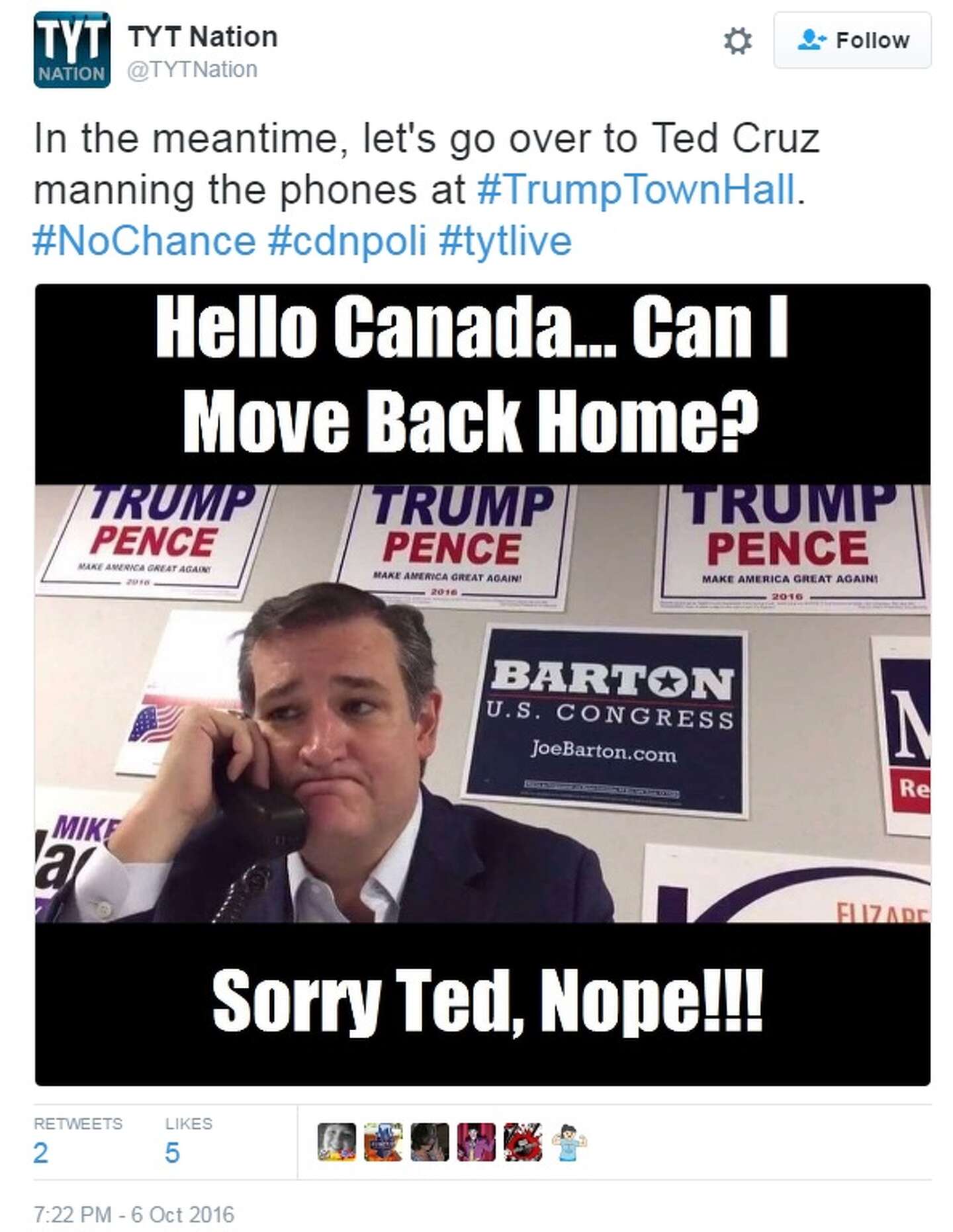 Social media ridicules Ted Cruz after he calls voters for Trump
