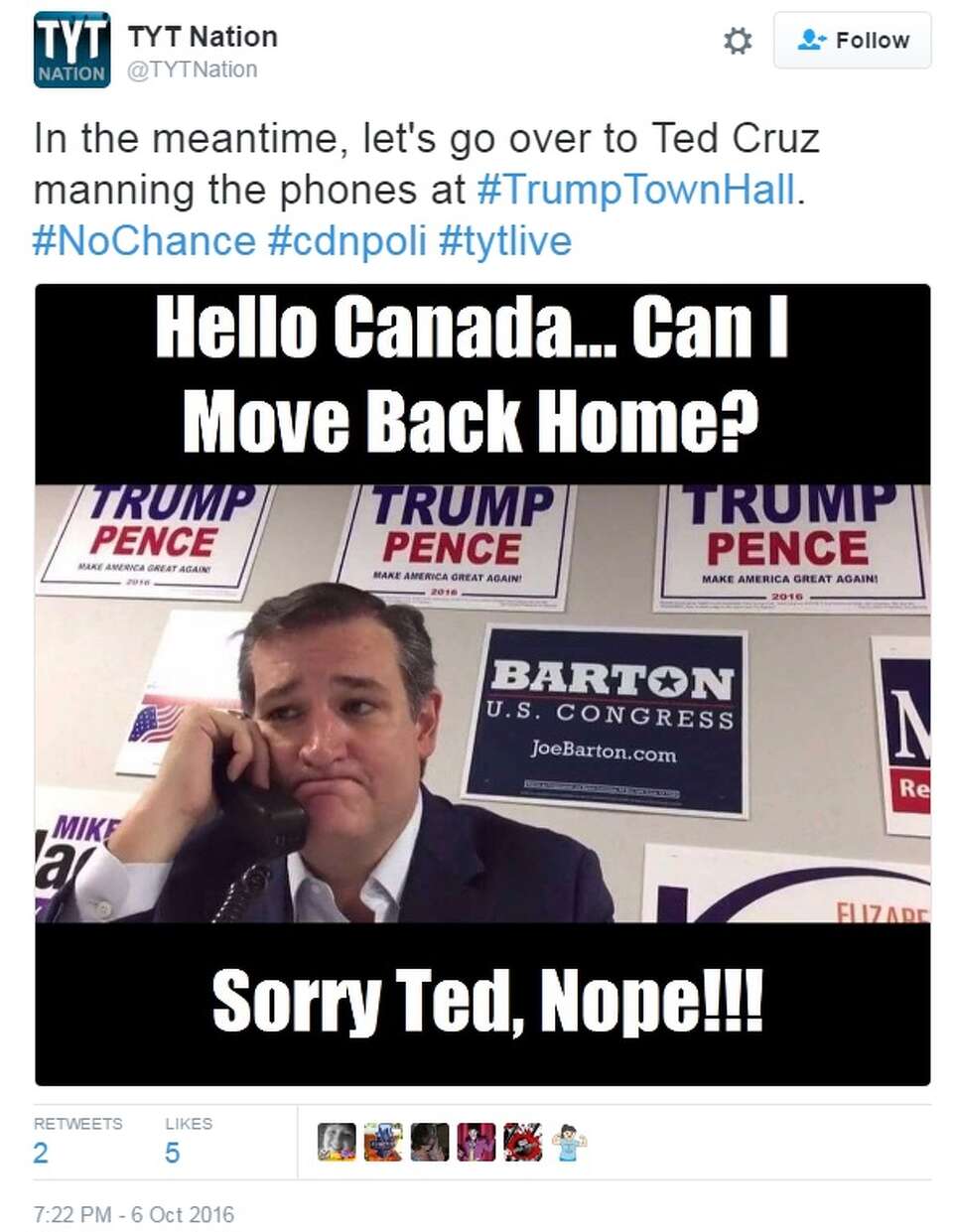 Social media ridicules Ted Cruz after he calls voters for Trump