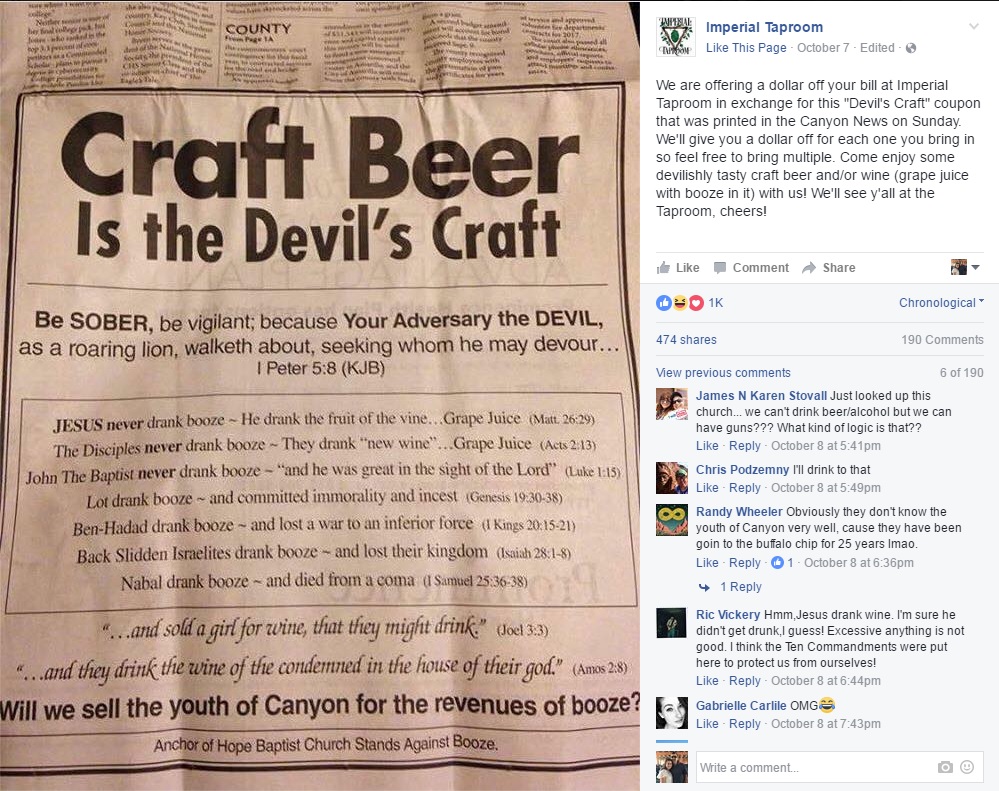 Texas church’s anti-craft beer ad backfires, gets people cheaper beer