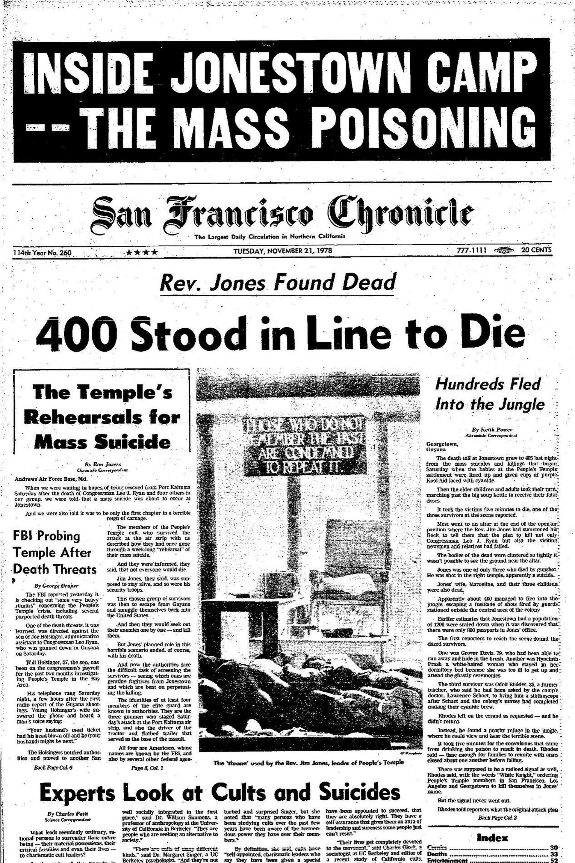 Chronicle Covers: Jonestown massacre’s gut-wrenching aftermath