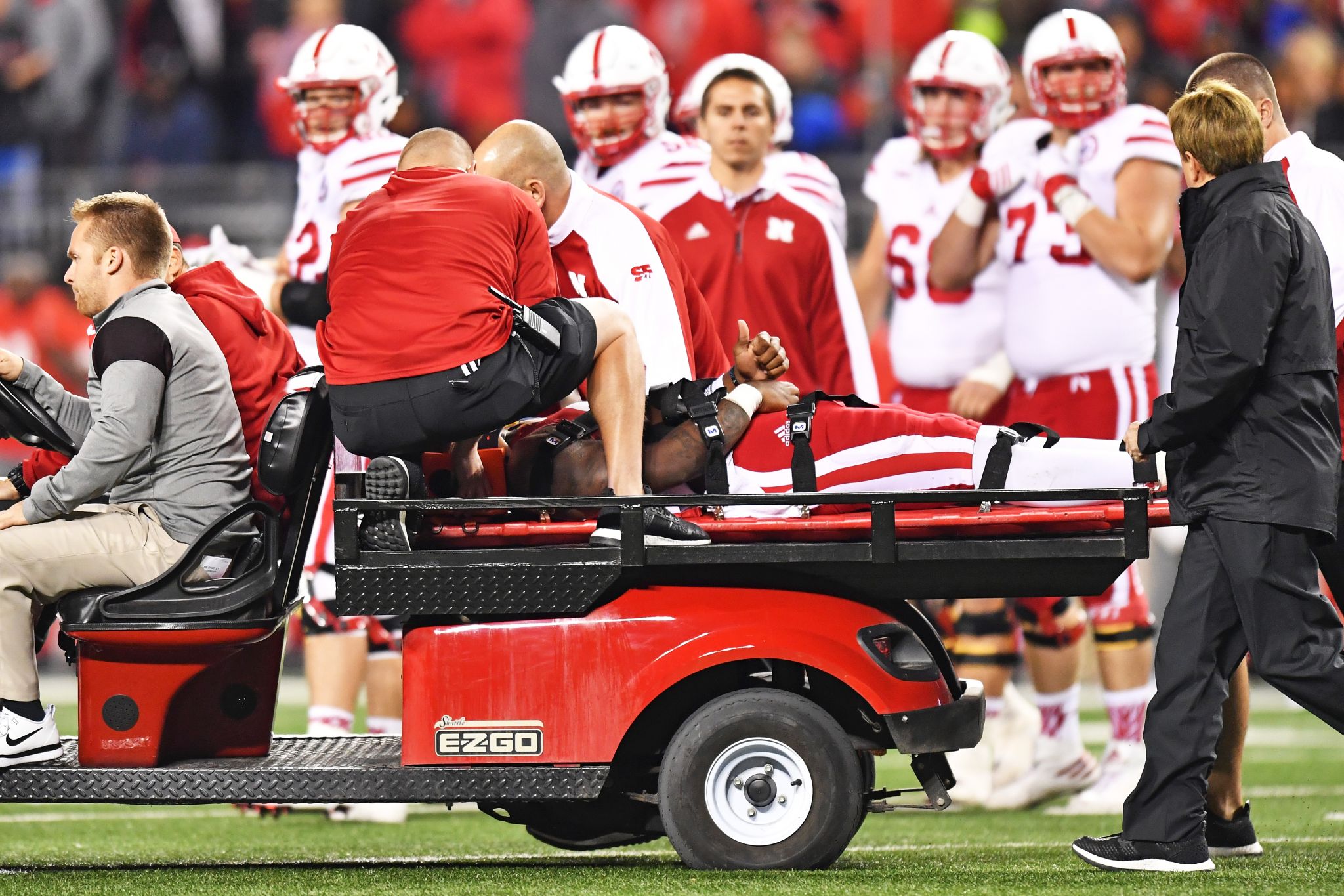 Ex-Steele QB Tommy Armstrong carted off field during Nebraska-OSU game