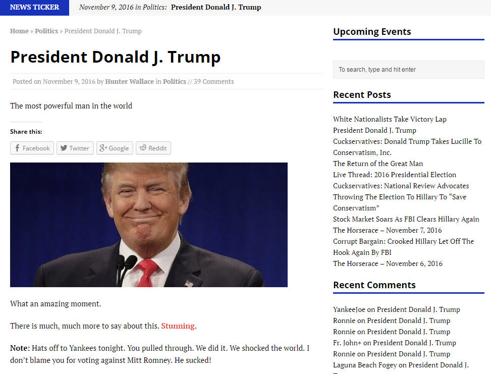 Alt-right websites celebtrate Donald Trump election victory