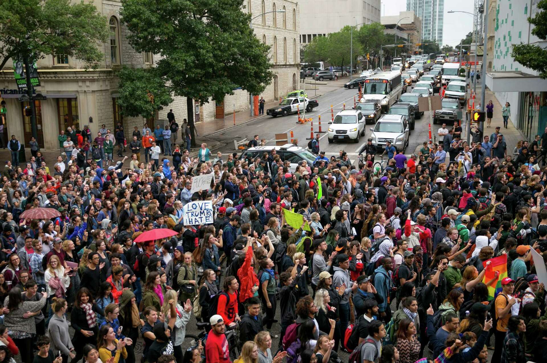 UT students march in protest of Trump's election