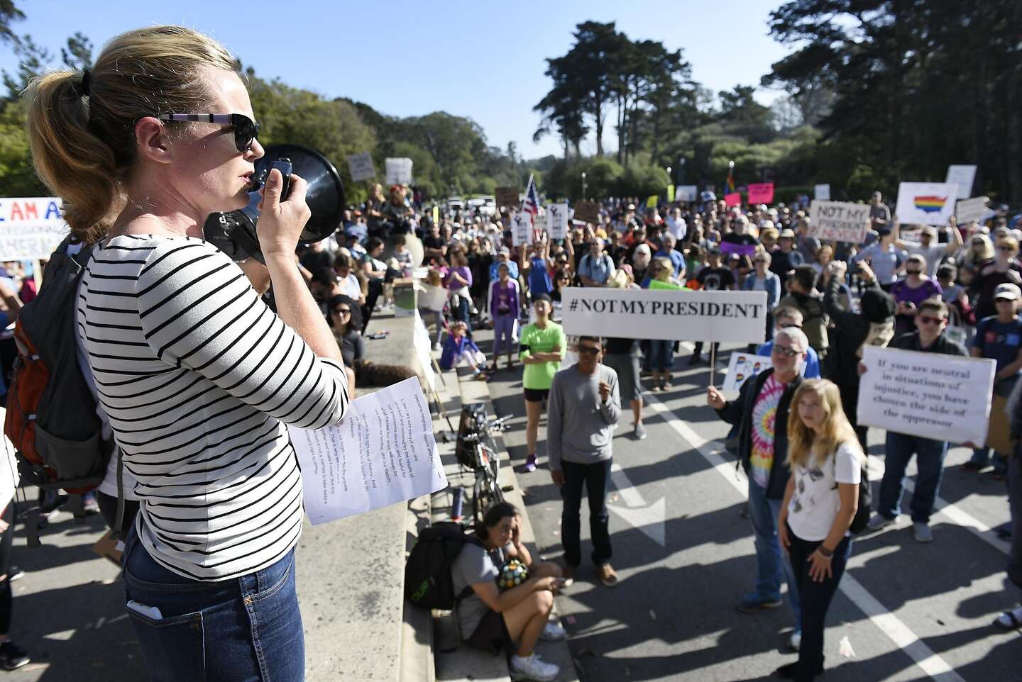 Peaceful, positive protesters decry Trump in SF, Oakland