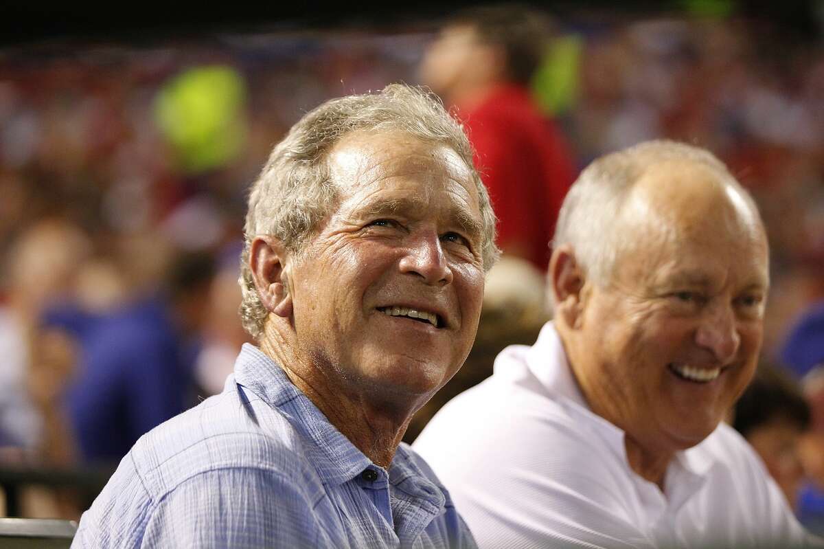 Former President George W Bush Accompanied By Dad To Throw Out First