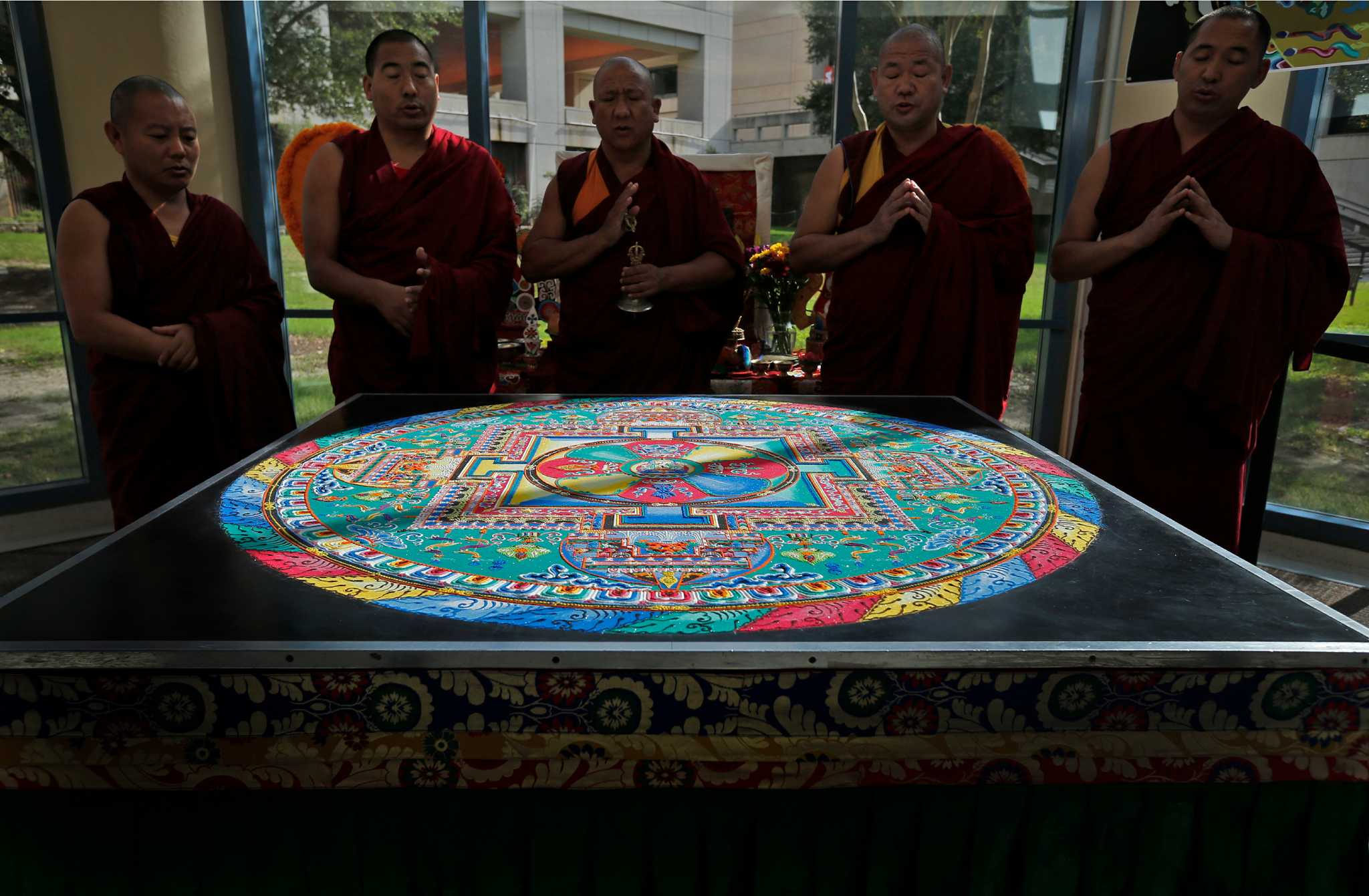 Drepung Loseling Monastery monks created a mandala sand painting at ...