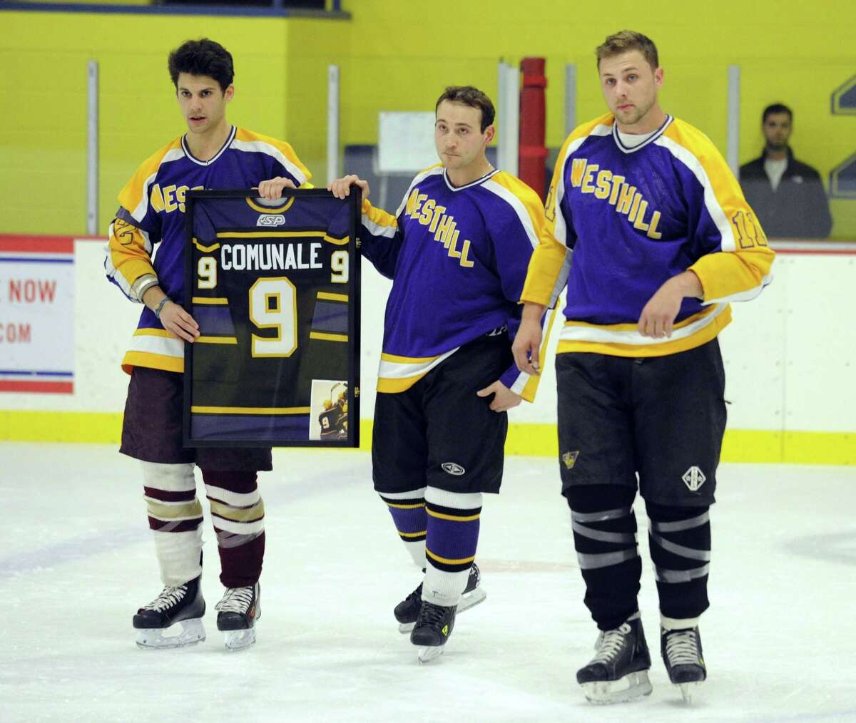 Westhill High School hockey team retires jersey of slain alum