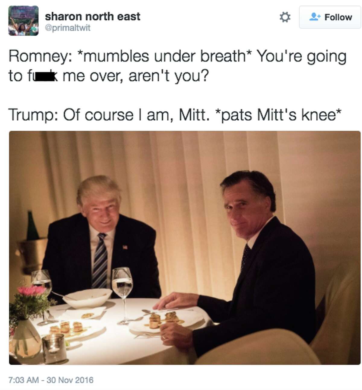 Trump–Romney dinner date on Tuesday night provides fodder for memes