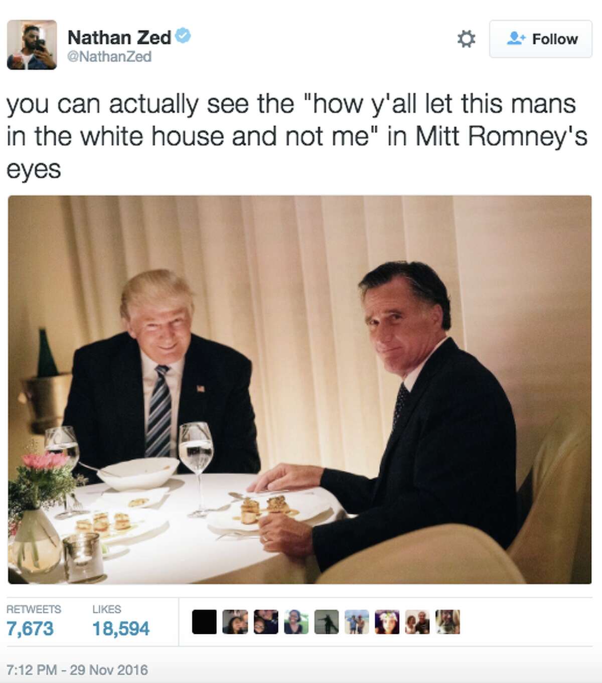 Trump–Romney dinner date on Tuesday night provides fodder for memes