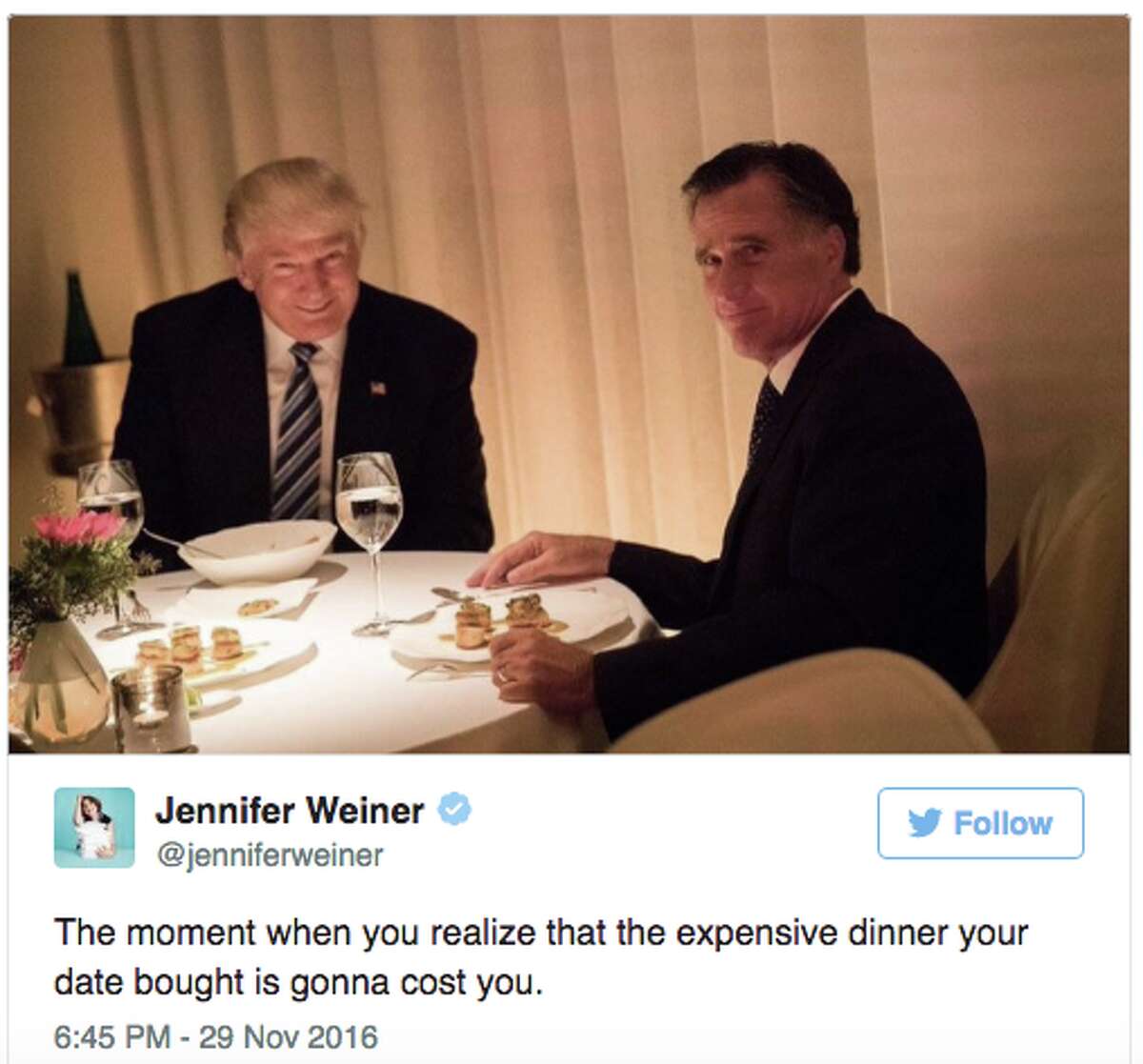 Trump–Romney dinner date on Tuesday night provides fodder for memes