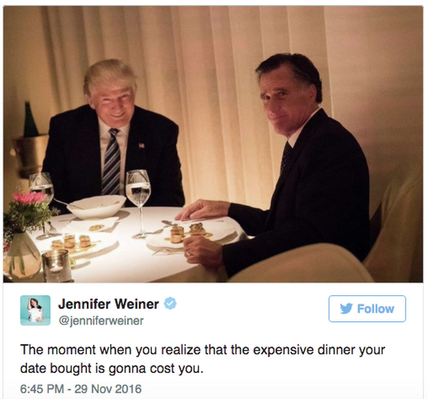 Trump–Romney dinner date on Tuesday night provides fodder for memes